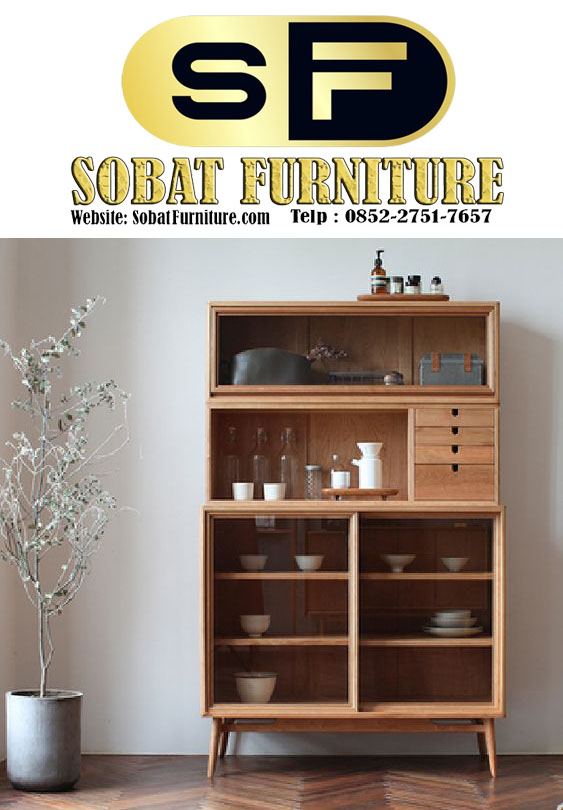 Lemari Piring Dapur Sederhana Modern Kayu Jati Unik - Sobat Furniture